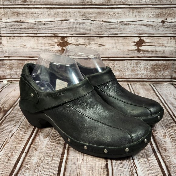 Merrell | Shoes | Merrell Womens 8 Luxe Black Wrap Leather Studded Clog ...